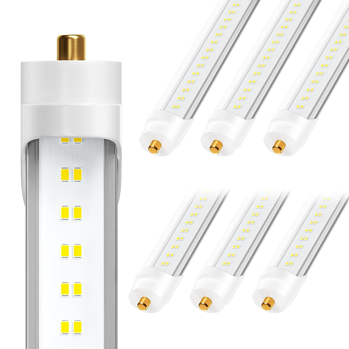 ELEKICO 8FT LED Bulbs, Super Bright 72W 9000lm 5000K, T8 T10 T12 LED Tube Lights, FA8 Single Pin T8 LED Lights, Clear Cover, 8 Foot LED Bulbs to Replace Fluorescent Light Bulbs (Pack of 6)