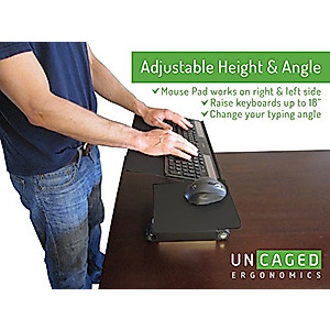 WorkEZ Keyboard and Mouse Tray ergonomic on-desk riser stand adjustable height angle negative tilt Raise computer keyboards to Standing Height sit stand-up standing accessories lift black
