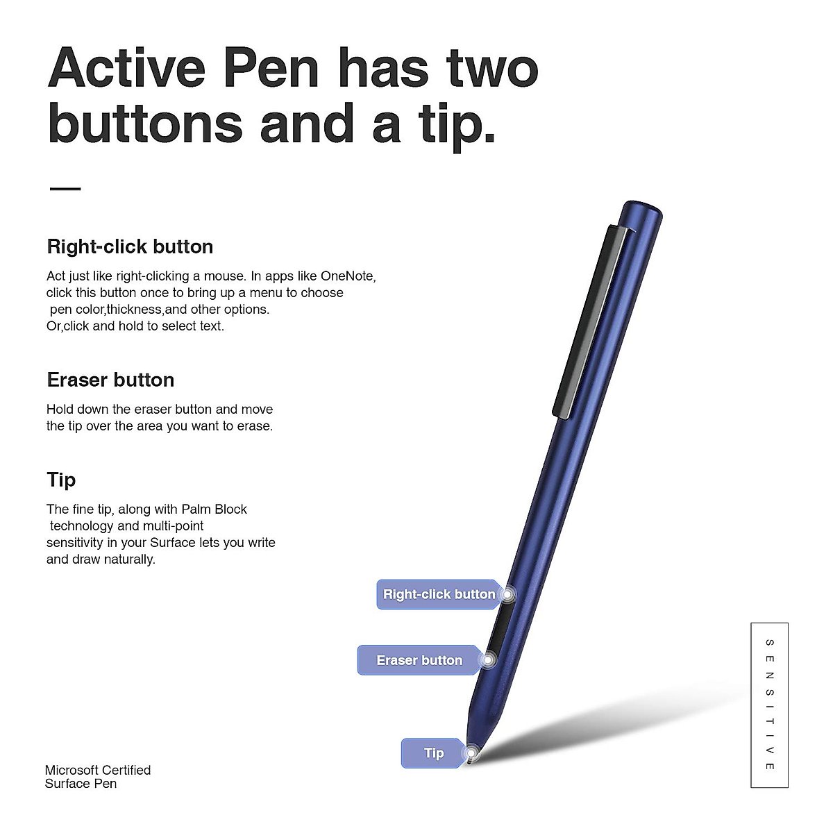 Surface Pen, Skymirror Microsoft Pen Compatible with Surface Pro 9/8/7+/X/7/6/5/4/3, Surface Book 3/2/1, Surface Go, Surface Laptop, Surface Go Laptop with high Pressure Sensitivity (Blue)