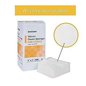 McKesson Woven Gauze Sponges, Non-Sterile, 12-Ply, 100% Cotton, 4 in x 4 in, 200 Per Pack, 1 Pack