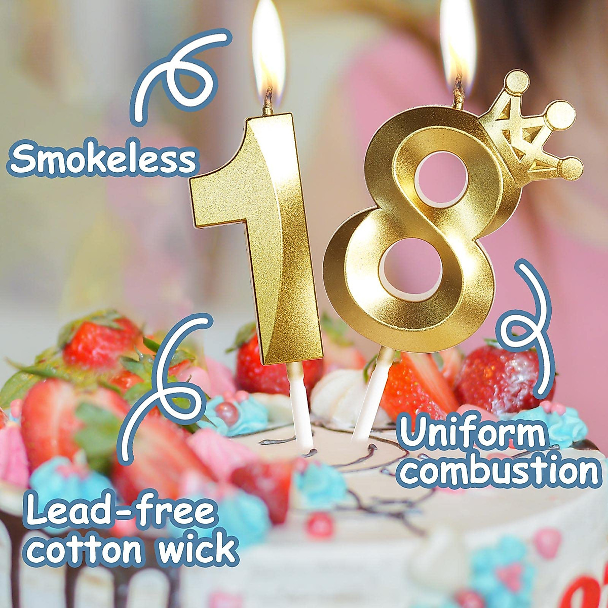 50th Birthday Candles for Cake, Number 50 Gold Candles with Crown, 3D Design Birthday Cake Topper for Women Men Birthday Party Wedding Anniversary Celebration Decorations Supplies