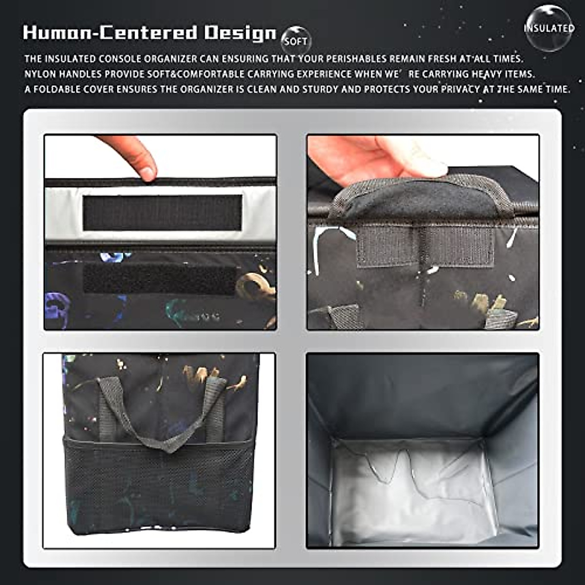 SHIYUMAN Insulated Car Trunk Organizer by Travel Car Cooler Box for Hot Or Cold Food, Multipurpose Collapsible Shopping, Picnics And Camping,Car Console Organizer Fits Most Vehicles(Letter)