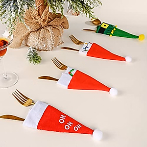 Christmas Decorations Small Hat Fork Set HOHO Table Decoration Fork Bag Wine Bottle Set Household Kitchen Items (D, One Size)