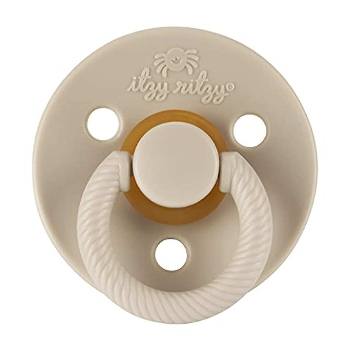 Itzy Ritzy Natural Rubber Pacifiers, Set of 2 – Natural Rubber Newborn Pacifiers with Cherry-Shaped Nipple & Large Air Holes for Added Safety; Set of 2 in Coconut & Toast, Ages 0 – 6 Months