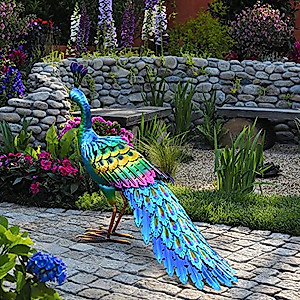 chisheen Peacock Statue Garden Decor Metal Peacock Yard Art Lawn Decoration Outdoor Sculpture