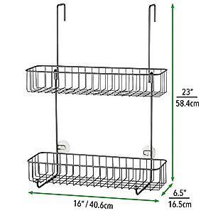 mDesign Extra Wide Metal Wire Over The Bathroom Shower Door Caddy, Hanging Storage Organizer Center with Built-in Hooks and Baskets on 2 Levels for Shampoo, Body Wash, Loofahs - Graphite Gray