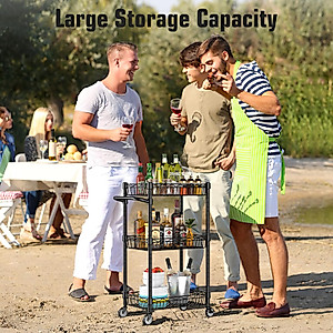 YASONIC 3 Tier Metal Rolling Cart, Kitchen Cart with Adjustable Shelves, Heavy Duty Utility Cart with Lockable Wheels, Multifunctional Rustproof Storage Cart, Bathroom Organizer Cart, Black