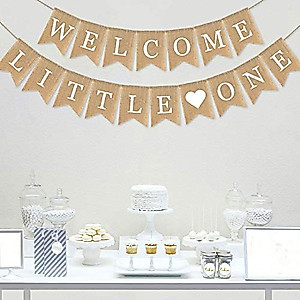SWYOUN Burlap Welcome Little One Banner Baby Shower Garland Supplies Gender Reveal Party Decoration
