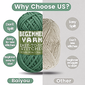 3x50g Beginners Christmas Green Yarn, 260 Yards Christmas Green Yarn for Crocheting Knitting, Easy-to-See Stitches, Worsted Medium #4, Chunky Thick Cotton Nylon Blend Yarn Yarn for Crocheting