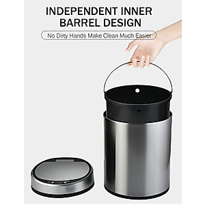 TekMango 8L Smart Touchless Sensor Trashcan for Home Kitchen Bedroom Living Room, 2 Gal Automatic Trash can for Office Hotel Restaurant Resort, Stainless Steel Infrared Motion Trash Can-Silver