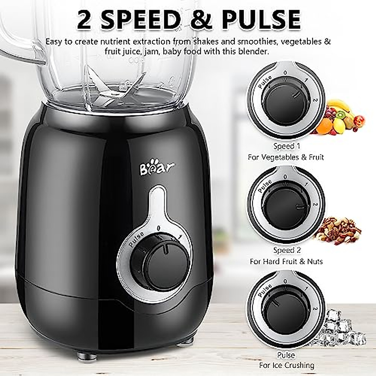 Blender, 2023 Upgrade 700W Shakes and Smoothies Blender with 40oz Countertop Blender Cup for Kitchen, 3-Speed for Crushing Ice, Puree, and Frozen Fruit with Autonomous Clean