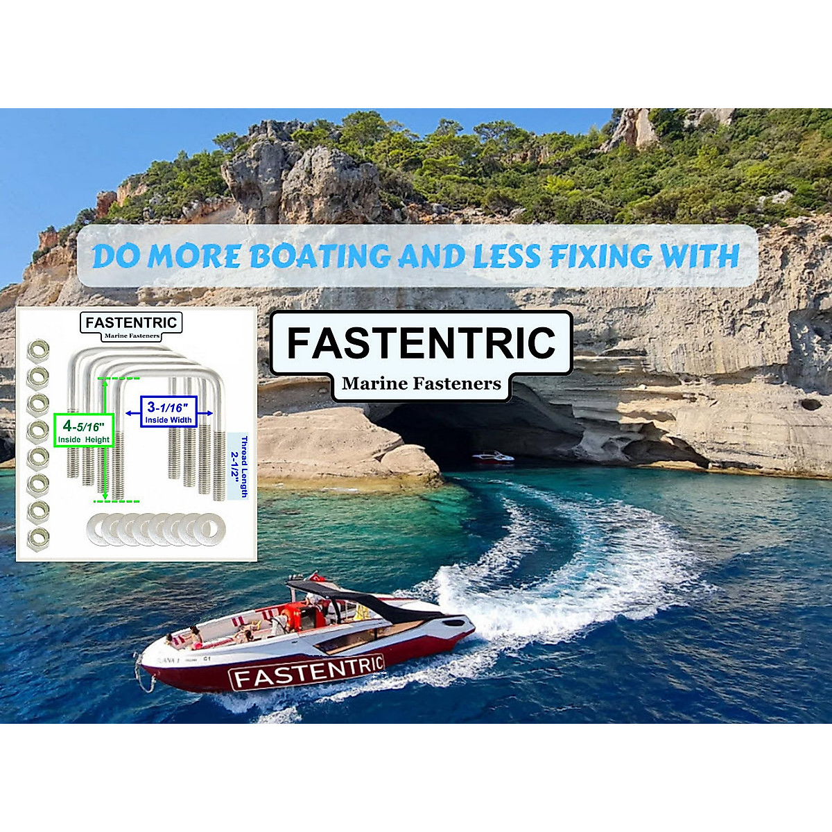 (4) Stainless Steel Square U-Bolts Boat Trailer 1/2" D x 3 1/16" W x 4 5/16" L (One Pack)