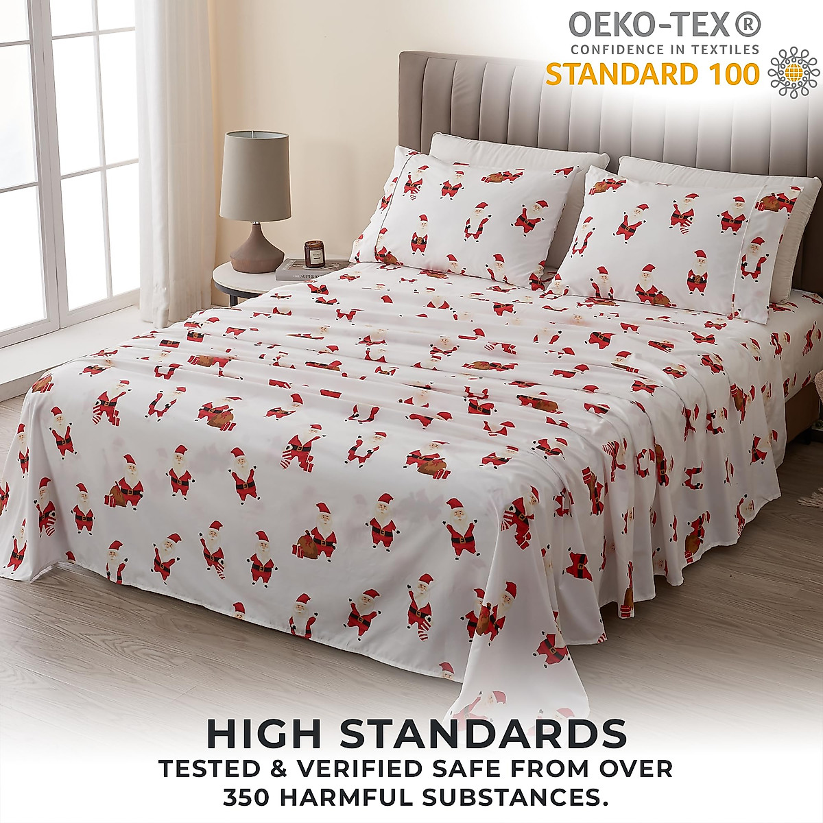 4-Piece Full Microfiber Sheet Set | Holiday-Printed, Ultra-Soft Sheets | Wrinkle & Fade-Resistant Patterns Inspired by Holidays | All-Season Bedding Sheets & Pillowcases. (Full, Jolly Santa)