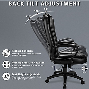 LEMBERI Office Desk Chair, Big and Tall Managerial Executive Chair, High Back Computer Chair, Ergonomic Adjustable Height PU Leather Chairs with Cushions Armrest for Long Time Sitting (Black)