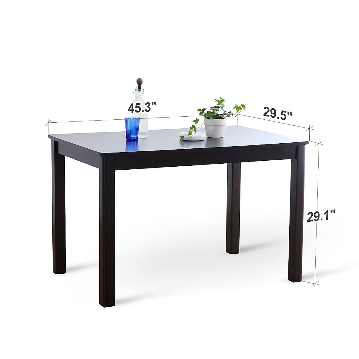 Livinia Cabin 45.3" Wooden Dining Table/Small Rectangular Modern Farmhouse Solid Wood Kitchen Table Desk (Black)