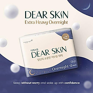 DEAR SKIN Air Embo Derma Sanitary Pads - [Overnight / 12 Count], Extra Long Sanitary Pads, Heavy Absorbency, Leak-Free Guard, Breathable Layers, Overnight Pads with Wings,