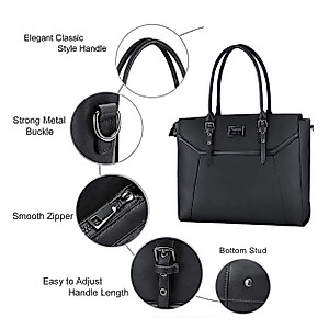MOSISO 17 inch Women Laptop Tote Bag with Shockproof Compartment, Black