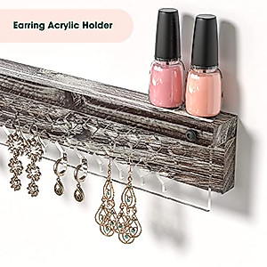 J JACKCUBE DESIGN Wall Mount Necklace Holder Jewelry Hanger with 23 Hook Necklace & Bracelet Racks, Rustic Farmhouse Wood Earring Display with Clear Acrylic - MK585A