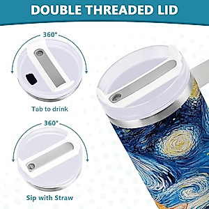 RPLIFE Cute Orange Cat Starry Night 40 Oz Tumbler with Handle, Stainless Steel Bottle, Insulated Water Bottle with Straw