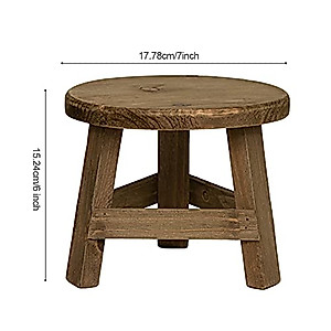 LVOERTUIG Wooden Mini Stool Display Stand, Decorative Round Wood Pedestal Stool Plant Pot Riser, 7inch Mini Plant Stand Potted Plant Shelf Succulents Bonsai Rack (1pcs, Wood Color(7x6 inches))