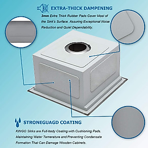 KINGO HOME 15x15 Inch Stainless Steel Small Undermount Bar Sink, Prep Sink Workstation Drop In RV Bar Sink 16 Gauge Ledge Kitchen Single Bowl Kitchen Wet Bar with Accessories