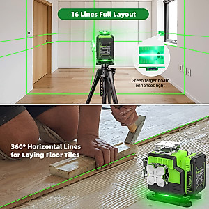Huepar 4x360° Laser Level Self Leveling 4D Green Beam Bluetooth Connectivity Laser Tool-360 Horizontal&Vertical Laser Lines, Remote Control, Li-ion Battery, Hard Case, Magnetic Bracket Included -P04CG