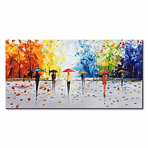 100% Hand-painted Abstract Landscape Wall Art People Walking Modern Oil Painting