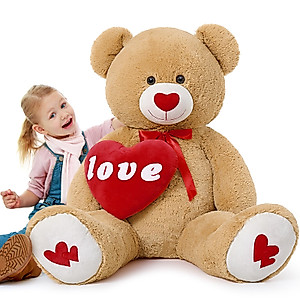 MaoGoLan Giant Teddy Bear Plush Toy, 51”Large Bear Stuffed Animal with Red Heart Pillow for Valentine Day Sweet Romantic Anniversary Birthday Christmas, Big Teddy Bear for Her Girlfriend Wife