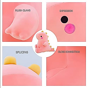 DUANMUL Cute Dinosaur Plush Toys, Fat Dinosaur Soft Stuffed Animals Toys Dolls, Dino Plushies Doll Cute Birthday Gifts for Kids Girls Boys (Pink,8in)