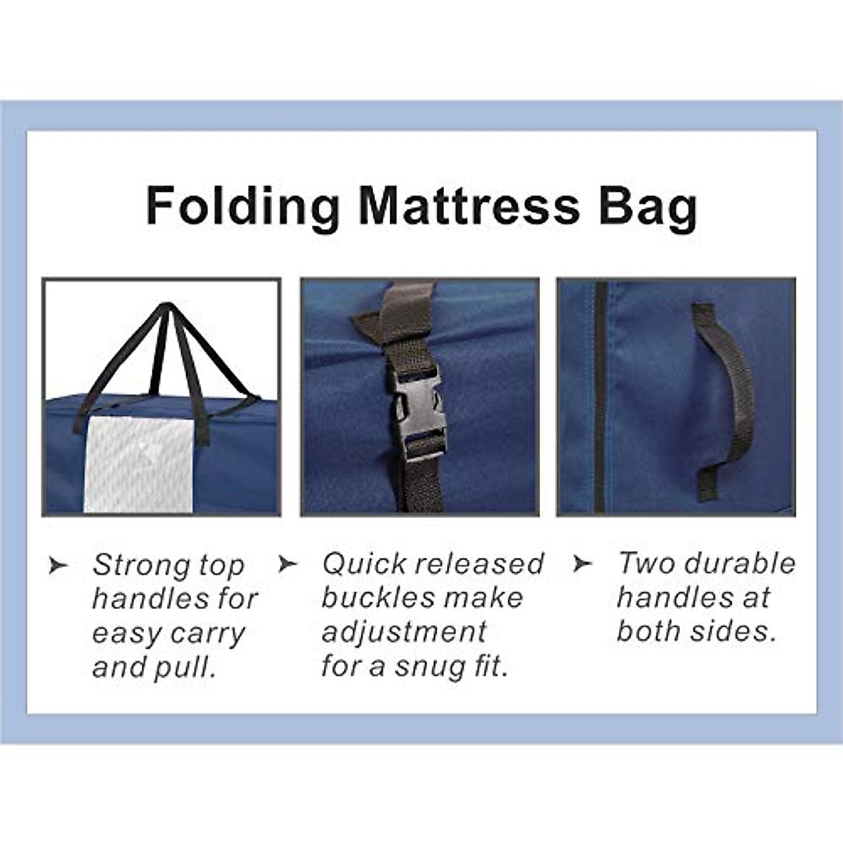 HYPER VENTURE Folding Mattress Storage Bag - Durable Carry Case Fits for Tri-Fold Up to 6 inches Queen Mattress, Navy