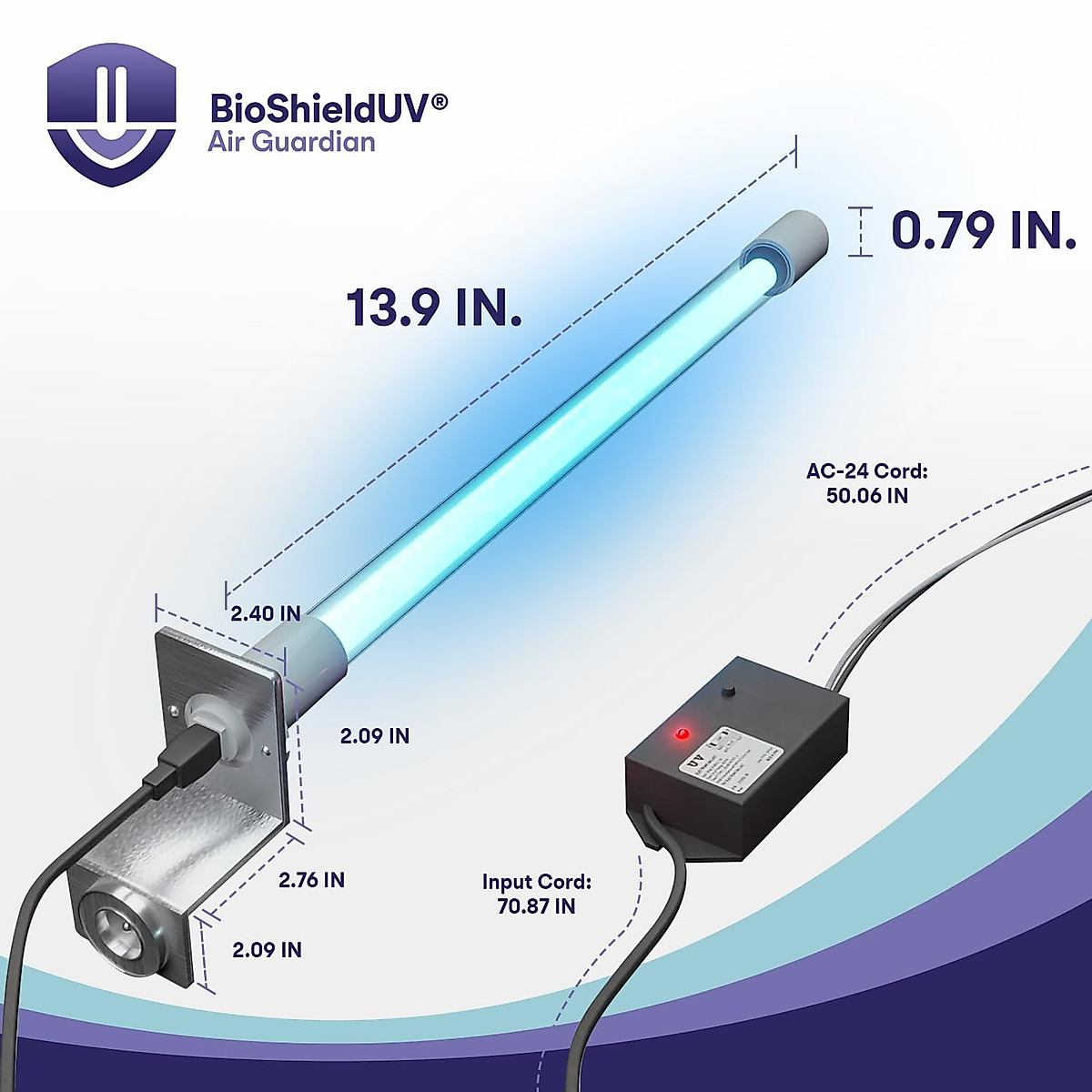 BioShieldUV® Lite 18W 24V HVAC UV Light Air Treatment System Magnetic Holder Alternating Current AC, Powered by HVAC Ballast - UVC Light for Air Conditioner UV Light for AC System