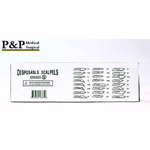 Disposable Scalpels Sterile Surgical Blade Size 12 Stainless Steel with Plastic Handle & Metric Line Individually Foil Wrapped Box of 10