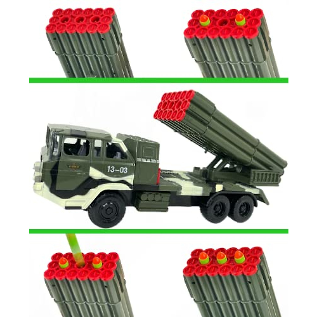 Big Daddy Military Missile Transport Army Truck Defence System 18 Long Range Missile Jungle Camouflage Toy Truck