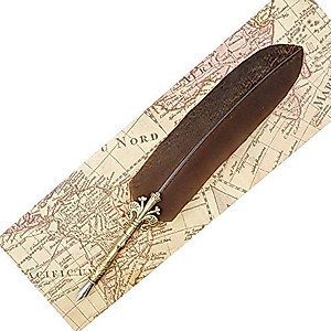 GC QUILL MU-03 Quill Pen Set Unique Half-Patterned Feather Pen Gift Set with 6 Nibs 1 Calligraphy Ink 1 Wax Seal Stamp 1 Pen Holder 1 Sealing Wax, Gift for Writers Kids Students