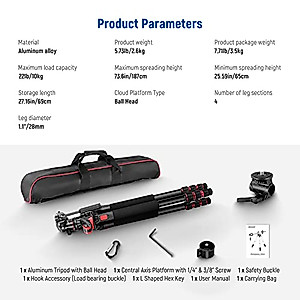 NEEWER 73.6" Horizontal Tripod with Multi Angle Center Column, Ball Head & Central Axis Platform, Heavy Duty Aluminum Camera Tripod Monopod 360° Pan 180° Tilt for Overhead/Macro Shots, Max Load 22lb