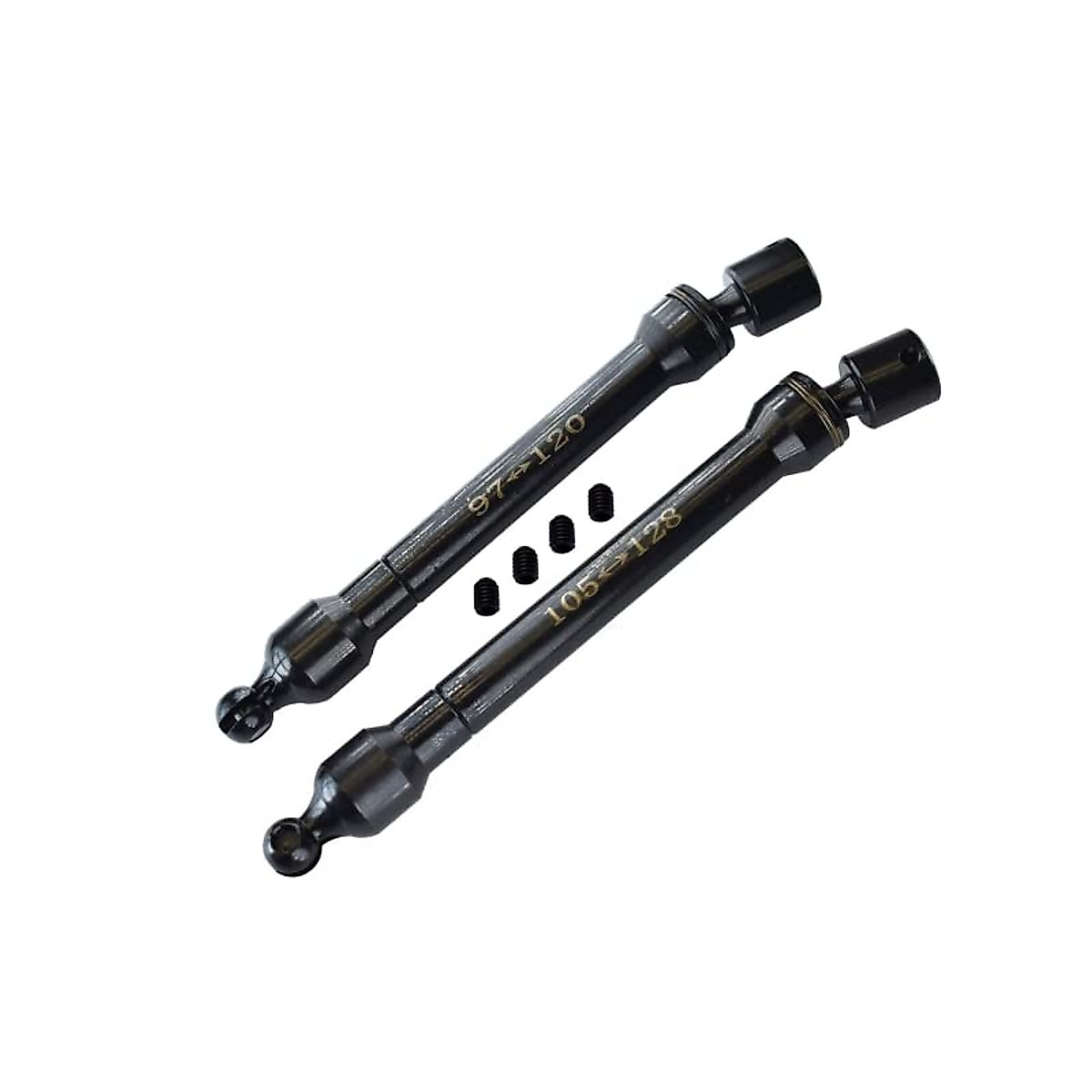 GPM For Vaterra K5 Blazer Ascender Upgrade Parts Hard Steel Main Drive Shaft (R:97mm-120mm, F:105mm-128mm For 295 To 315 Wheelbase) - 2Pcs Set Black