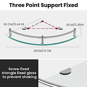 YorkHoMo Glass Corner Shelf Glass Shelves for Bathroom Shower Corner Shelf with Rail Wall Mounted Drill Hole for Inside Shower 2 Pack