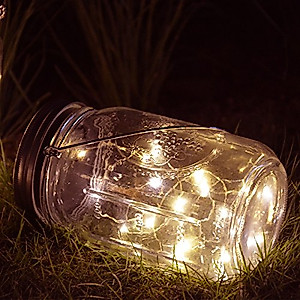 Homeleo 4 Pack Wide Mouth Mason Jar Solar Led Lights Insert Screw with Hangers, Warm White Waterproof Solar Fairy Lights for Outdoor Garden Decor Christmas Holiday Wedding Party(Jars Not Included)