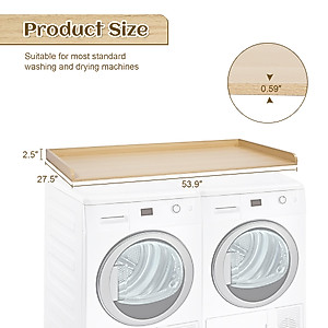 Gtouse Washer Dryer Countertop and Shelves, 54x27.5inch, Laundry Countertop Over Washer and Dryer, Wood Cover for Washer and Dryer Top with Edge Rails, Dryer Countertop