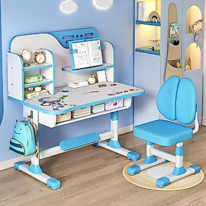 HOVTOIL Study Table and Chair Set for Kids,Children's Large Kid School Desk,Eco-Friendly Material Child Table, Ergonomic Design Children's Desk Desk for Kid,Kids Desk