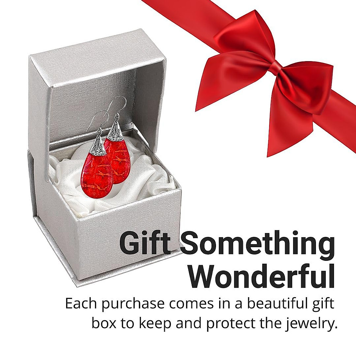 Shop LC Red Coral Dangle Boho Earrings in 925 Sterling Silver - Handmade Boho Jewelry Birthday Gifts for Women - Natural Coral Dangling Drop Statement Earrings