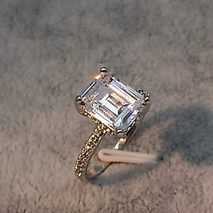 SUKKCCNO Jewelry 3 Carat CZ Engagement Rings Simulated Diamond Engagement Ring for Women Silver Wedding Jewelry (US code 8)