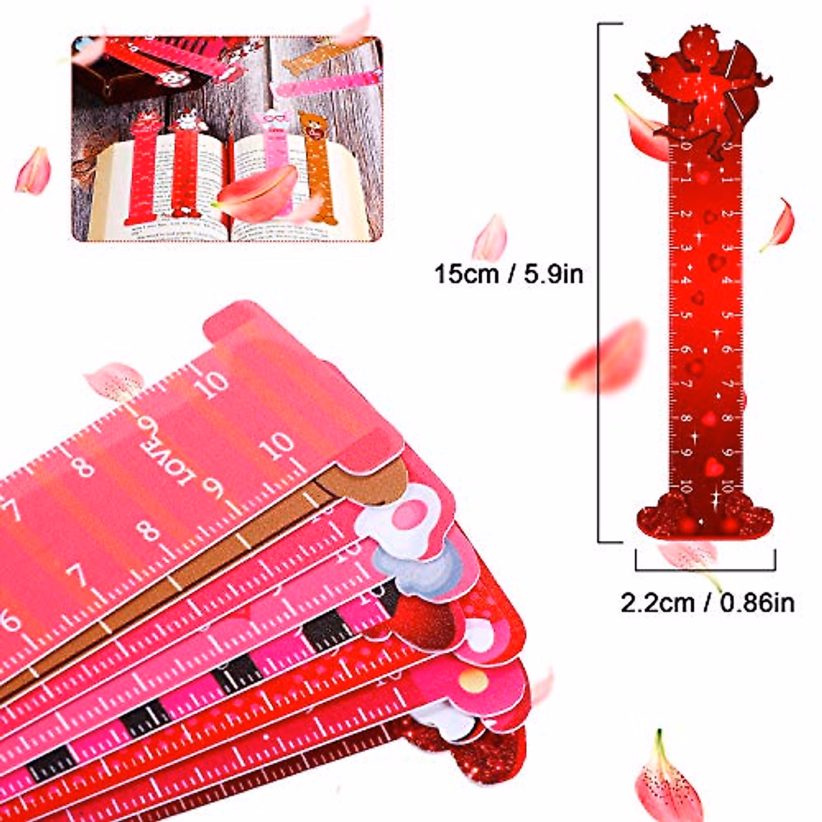 50 Valentine’s Day Bookmark Ruler for Happy Valentine Day Teacher Prizes Classroom Students 10 Styles Holiday Giveaway Goodie Gift, Classroom Rewards, Heart Valentine Party Favor