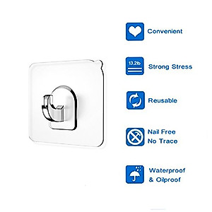 Ninth Five Wall Hooks(13.2lb), Self Adhesive Hooks, Clear Plastic Reusable Heavy Duty Hook for Kitchen Bathroom Office, No Trace No Scratch(12 Pack)