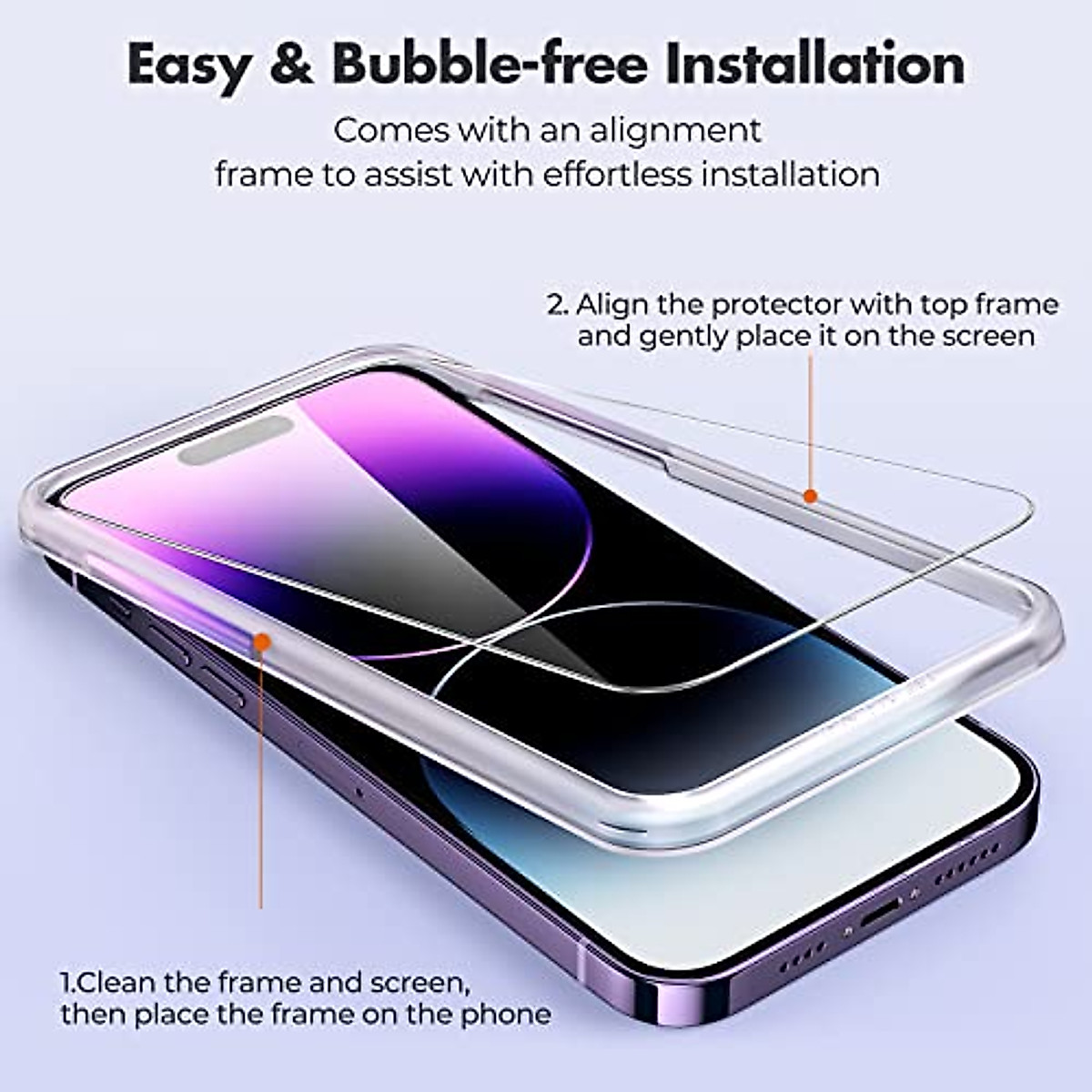 UNBREAKcable 3-Pack Screen Protector for iPhone 14 Pro Max, Double Shatterproof Tempered Glass [Easy Installation Frame] [9H Hardness] [99.99% HD Clear] [Case Friendly] for iPhone 6.7 inch