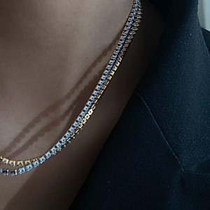 Cowlyn Tennis Choker Necklace Crystal Cubic Zirconia CZ Chain Dainty Gold Silver Plated Diamond for Women Charm Jewelry