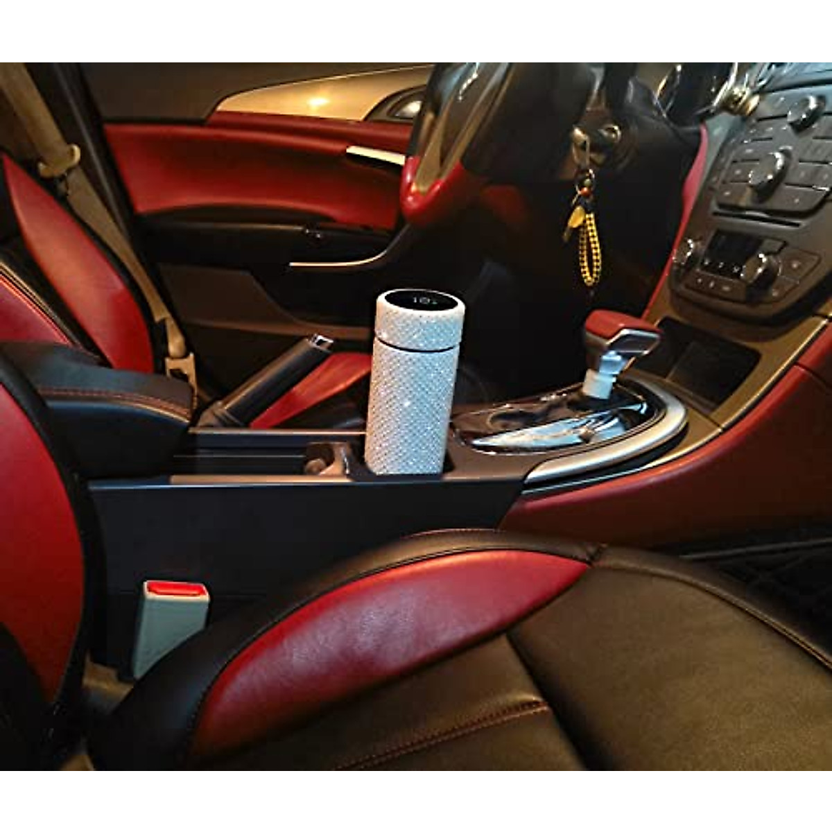 Bling Stainless Steel Water Bottle Rhinestone Vacuum Insulated, Diamond Thermos Water bottle, Glitter Smart water bottle with LED Temperature Display, Bling Gift for Woman Girl kids 500ml 17oz Silver