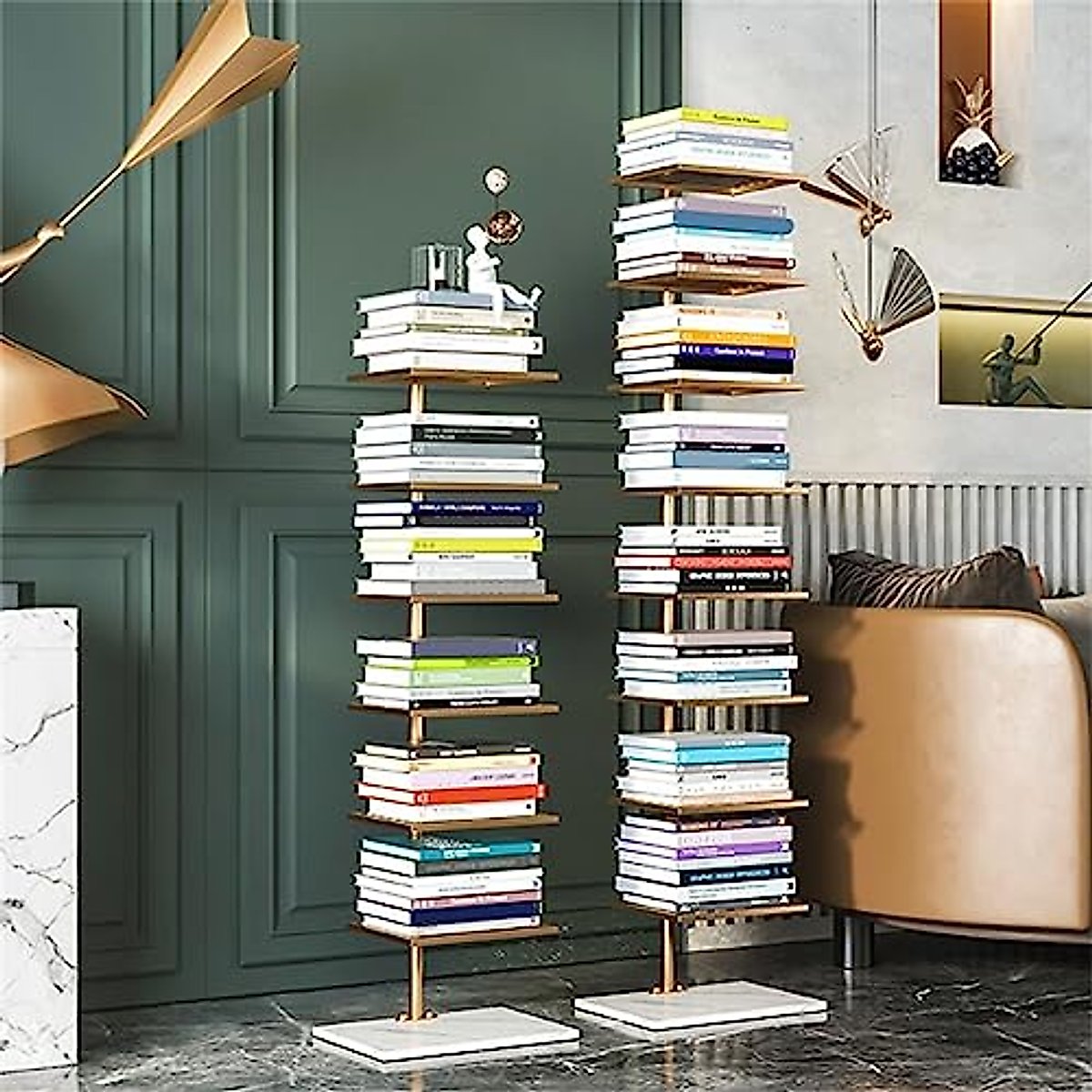 KWOKING Modern Open Back Bookshelf Vertical Shelf Bookcase Nordic Invisible Bookshelf Shelf Floor Wall Bedroom Suspension Simple Bookcase Small Apartment Bookshelf Gold 13.8" L x 9.8" W x 59" H