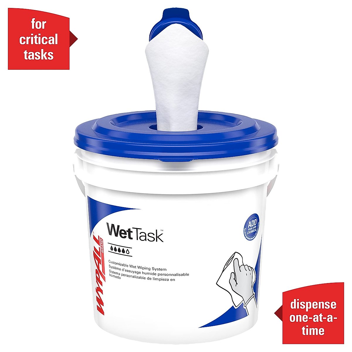 WypAll WetTask Customizable Wet Wiping System Bucket (51677), Standard Size, 4 Buckets and 4 Lids/Case