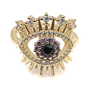 LESLIE BOULES 18K Gold Plated Evil Eye Ring for Women Protection Jewelry (Gold)